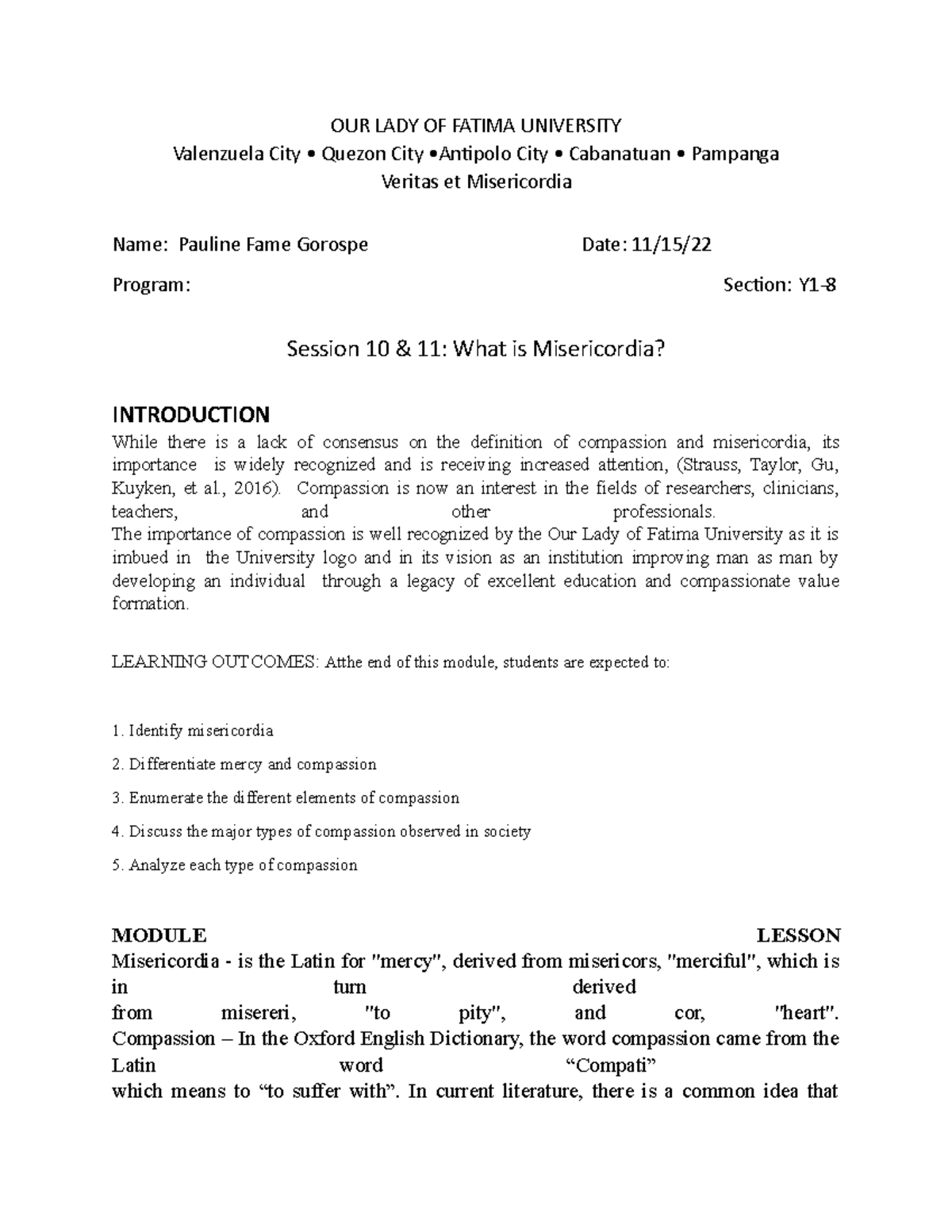 WEEK 8 AND 9 - OLFU ASSINMENT - OUR LADY OF FATIMA UNIVERSITY ...