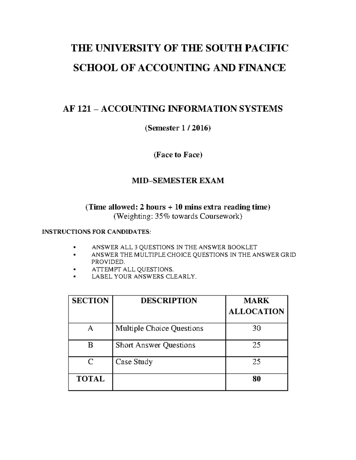 AF121 1 - This is Af 121 - THE UNIVERSITY OF THE SOUTH PACIFIC SCHOOL ...