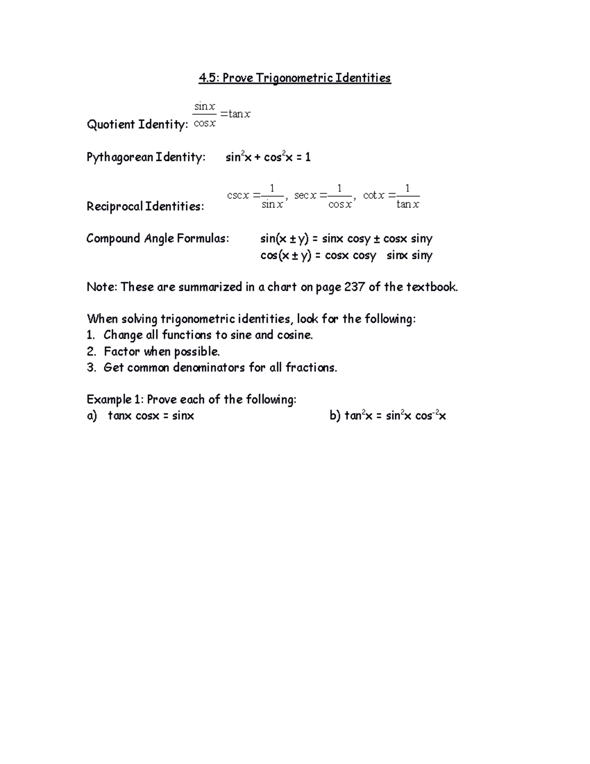 4.5 Trigonometric Identities - 4: Prove Trigonometric Identities ...