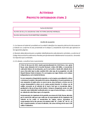 Proyecto Integrador 1. Derecho Penal - ACTIVIDAD PROYECTO INTEGRADOR ETAPA 1 Fecha: Nombre del ...