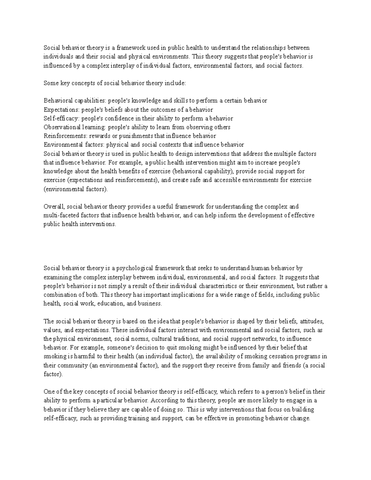SBT for PUBH - details of the model, notes, and essay - Social behavior ...