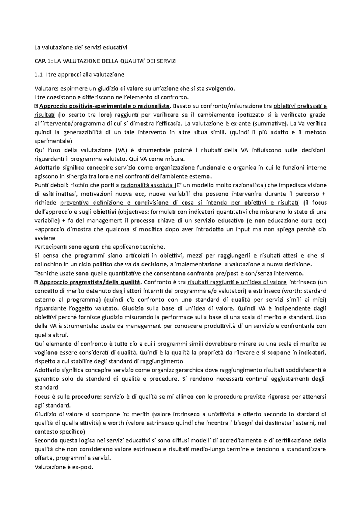 Riassunto La Valutazione Dei Servizi Educativi Verso un modello ...