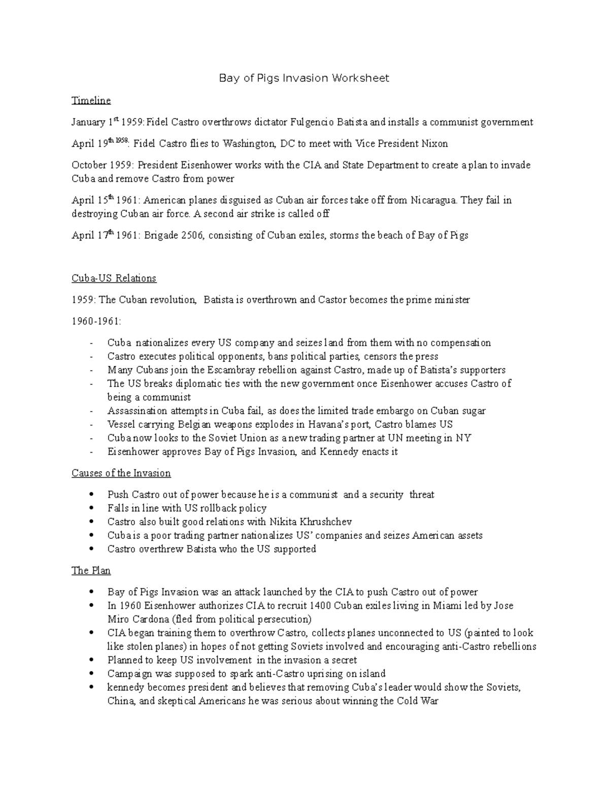 Bay pigs tb - notes upon the bay of pigs event - Bay of Pigs Invasion ...