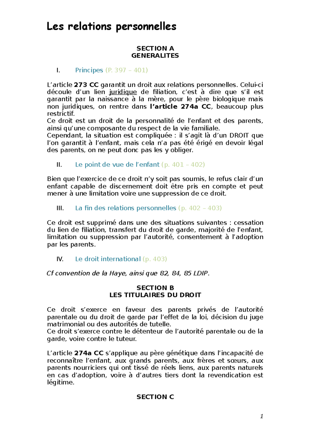 4. Relations personnelles - SECTION A GENERALITES I. Principes (P. 397 ...