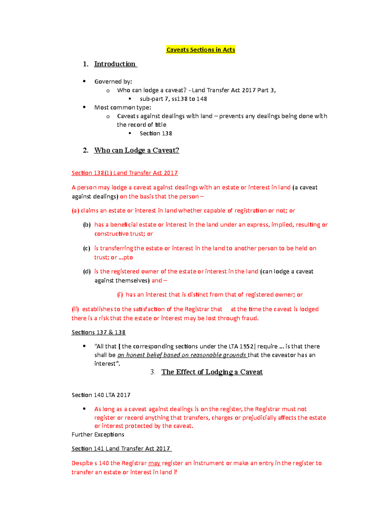 Caveats Sections in Acts - Introduction Governed by: o Who can lodge a ...