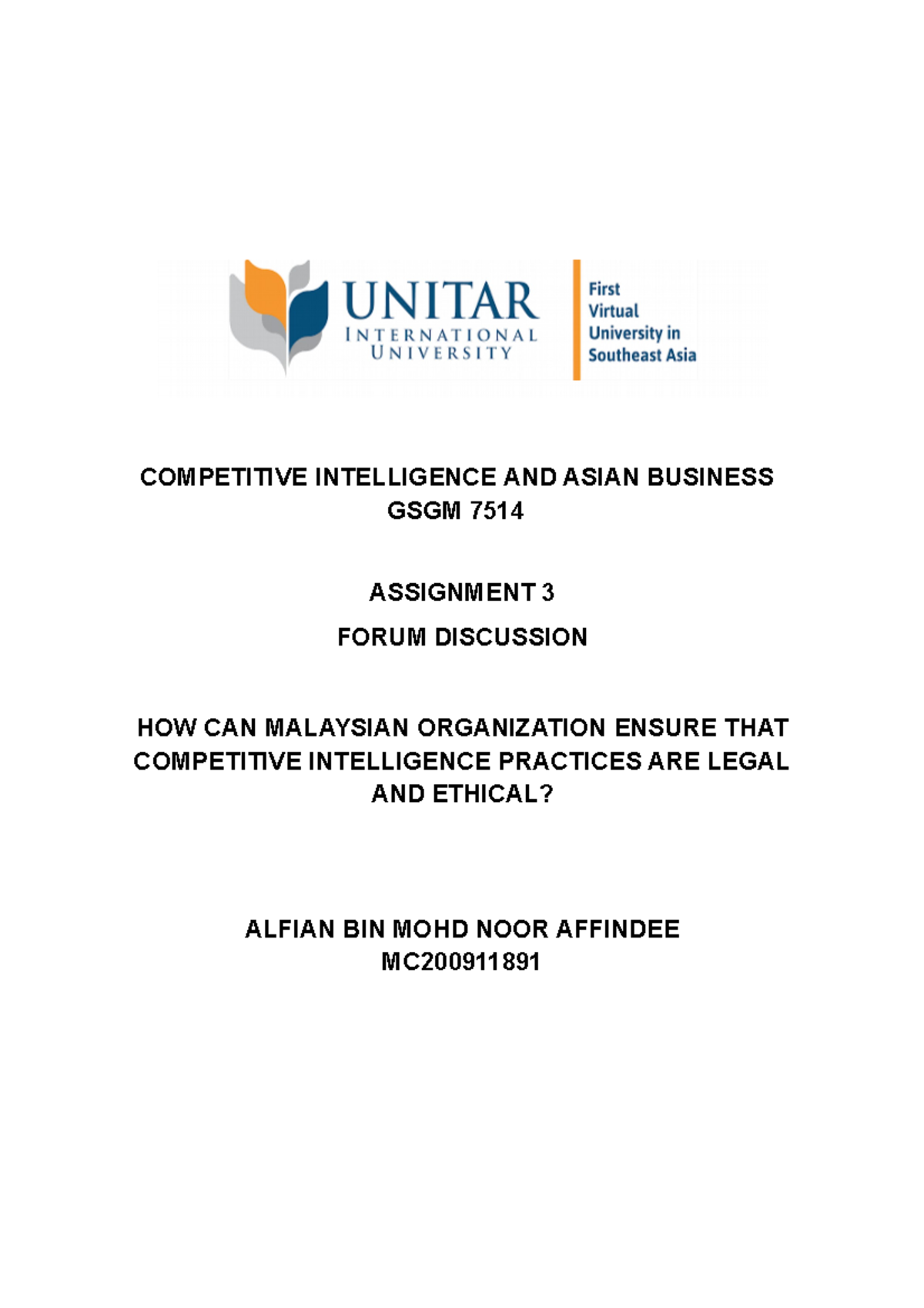 Competitive Intelligence AND Asian Business - Assignment 3 ...
