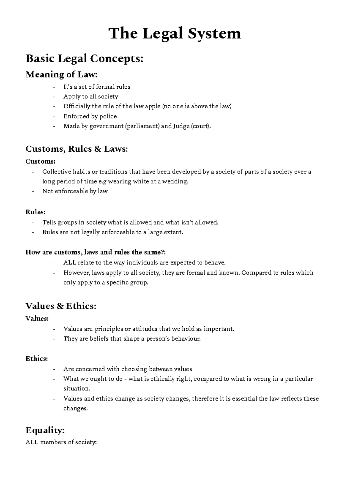 Topic 1 - The Legal System - Basic Legal Concepts: Meaning of Law: It’s ...