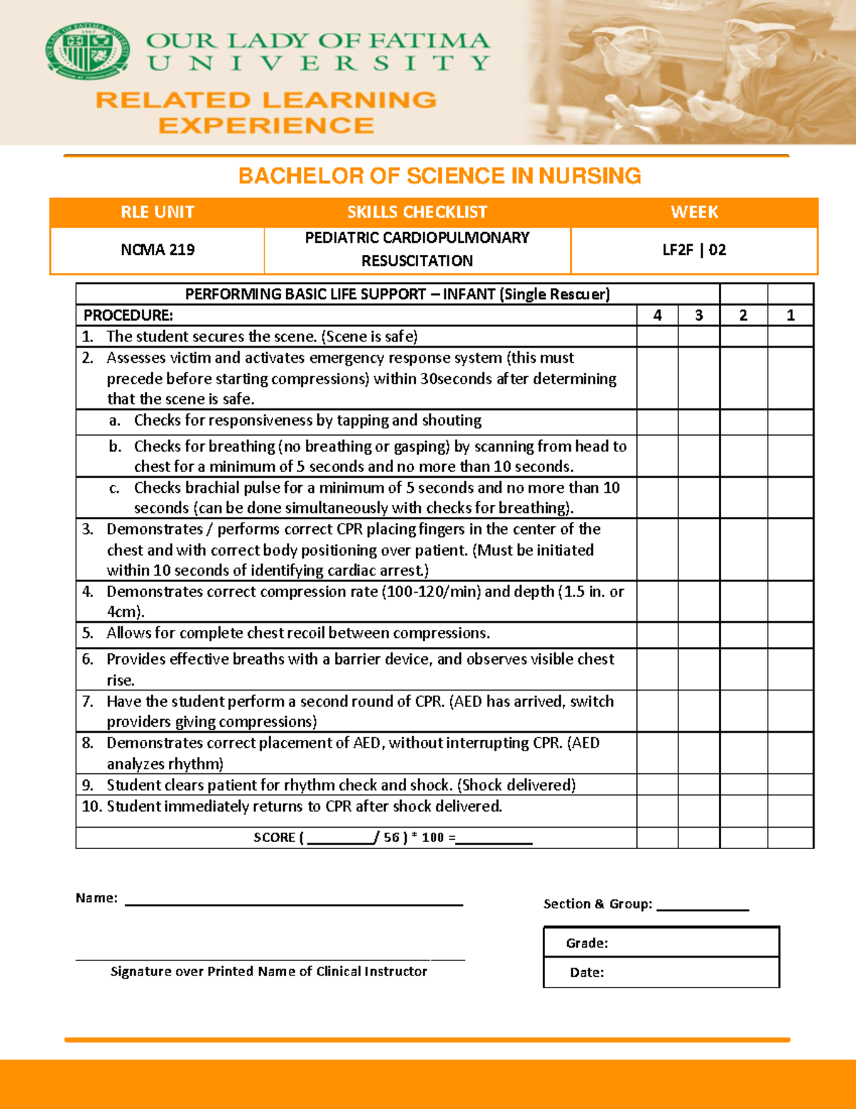 Pediatric CPR Checklist 1 - Name ...