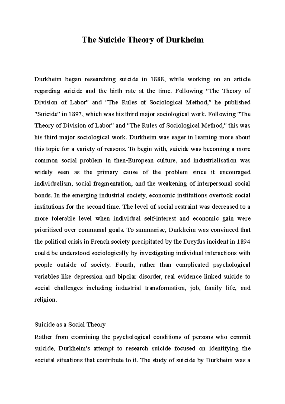 The Suicide Theory of Durkheim - The Suicide Theory of Durkheim ...