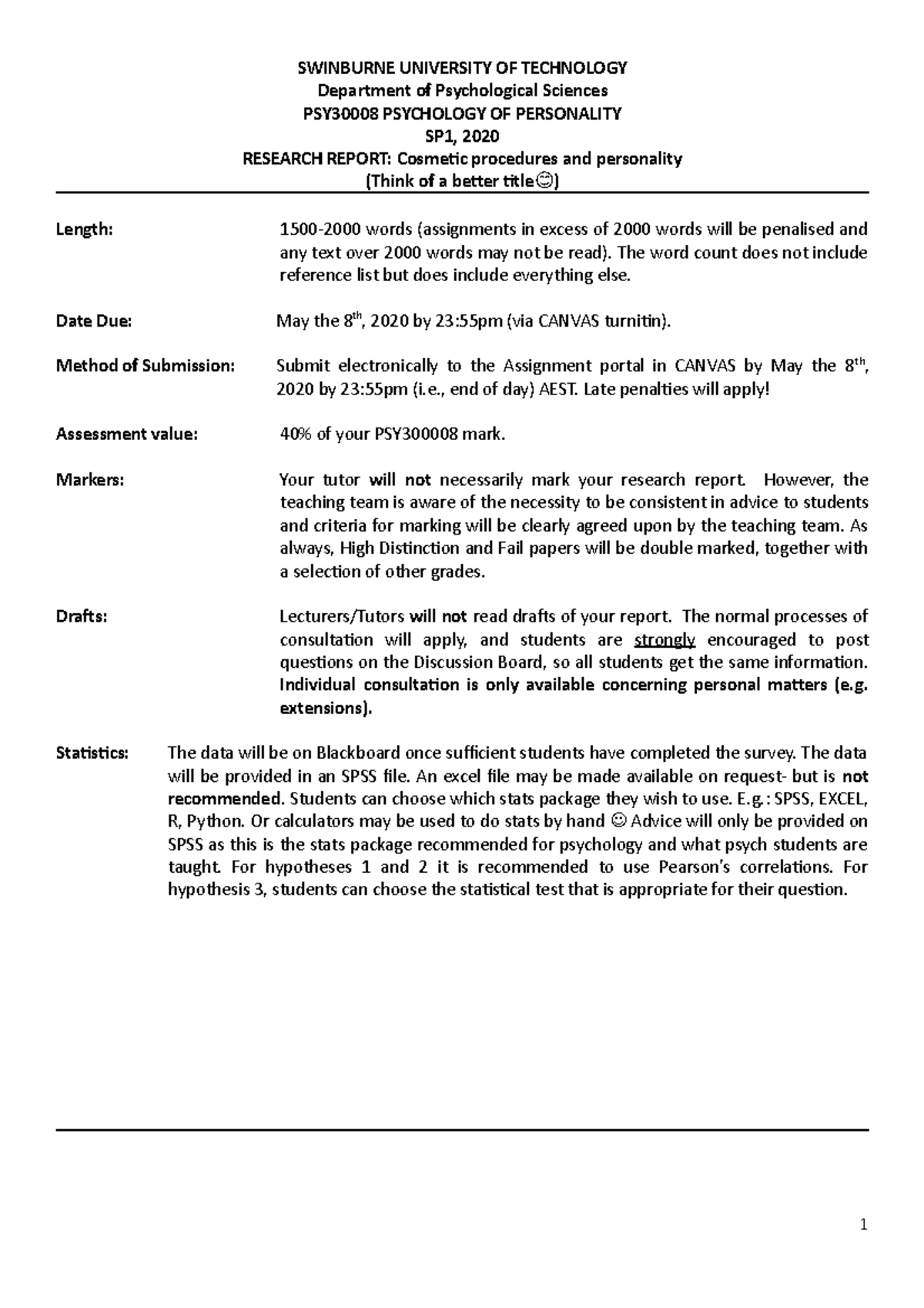 Assignment Handout - SWINBURNE UNIVERSITY OF TECHNOLOGY Department of ...