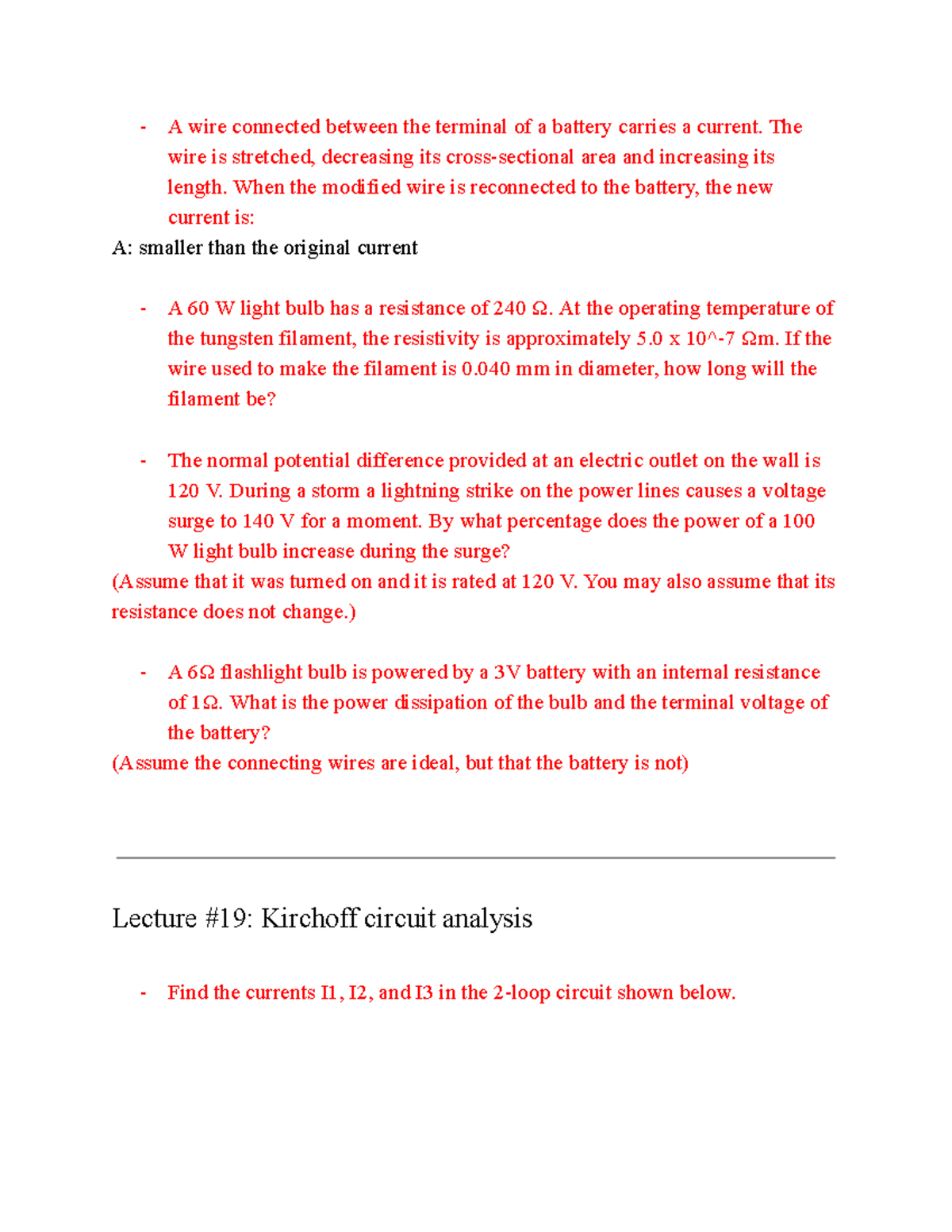 Physics 2B Lecture Problems-part-12 - A wire connected between the ...