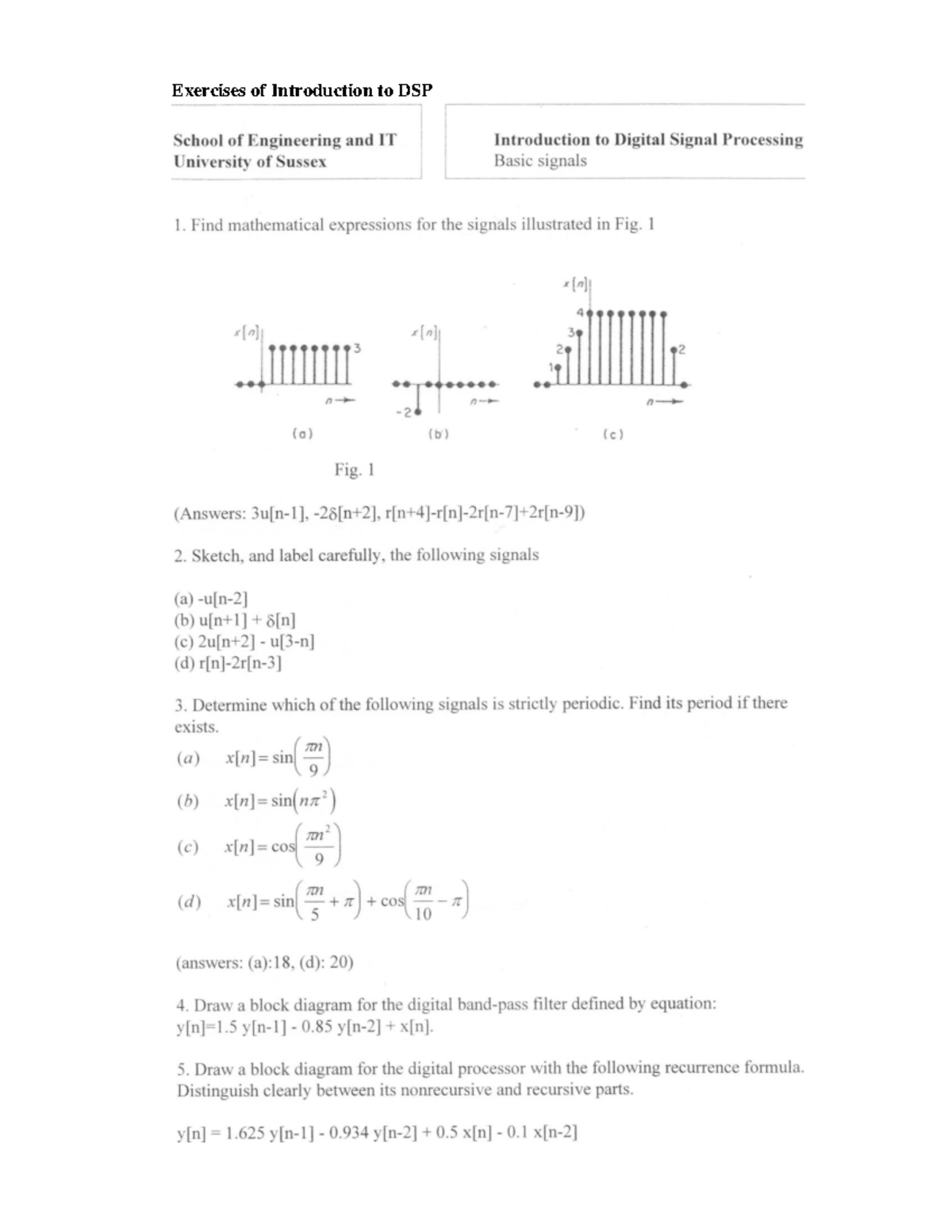 Exercises of DSP 01 - ... - H6100 - Exercises of Introduction to DSP ...