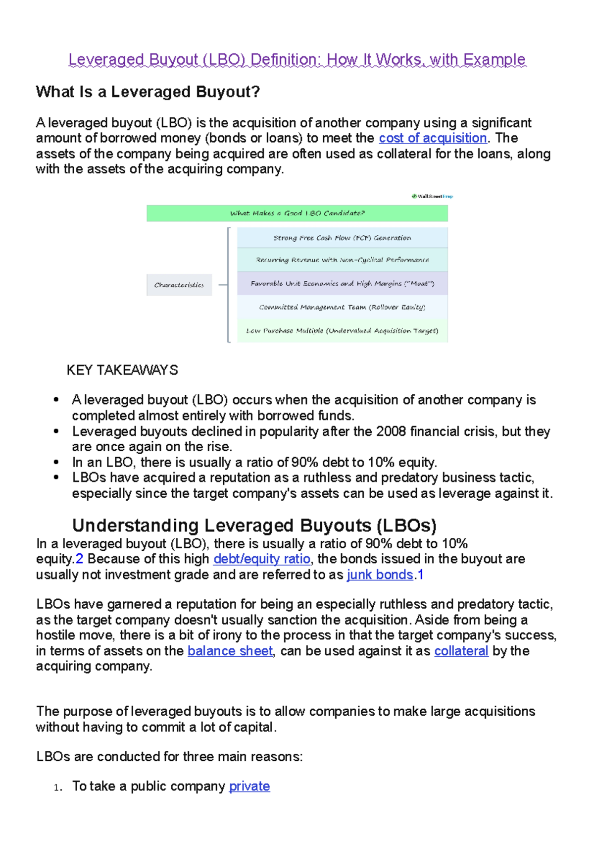 Leveraged Buyout - Summary Mba Finance - Leveraged Buyout (LBO ...