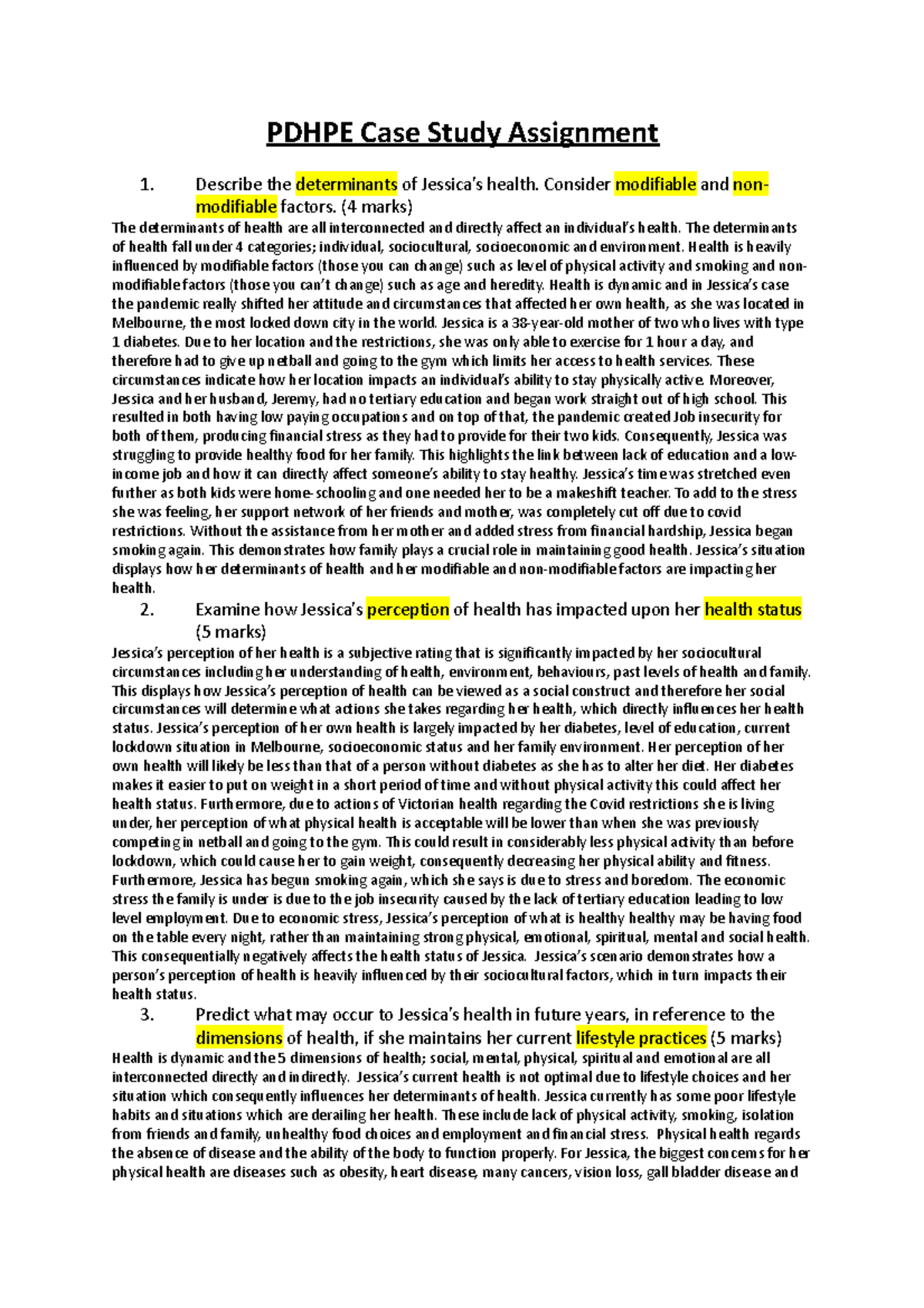 Pdhpe Case Study Assignment - PDHPE Case Study Assignment 1. Describe ...