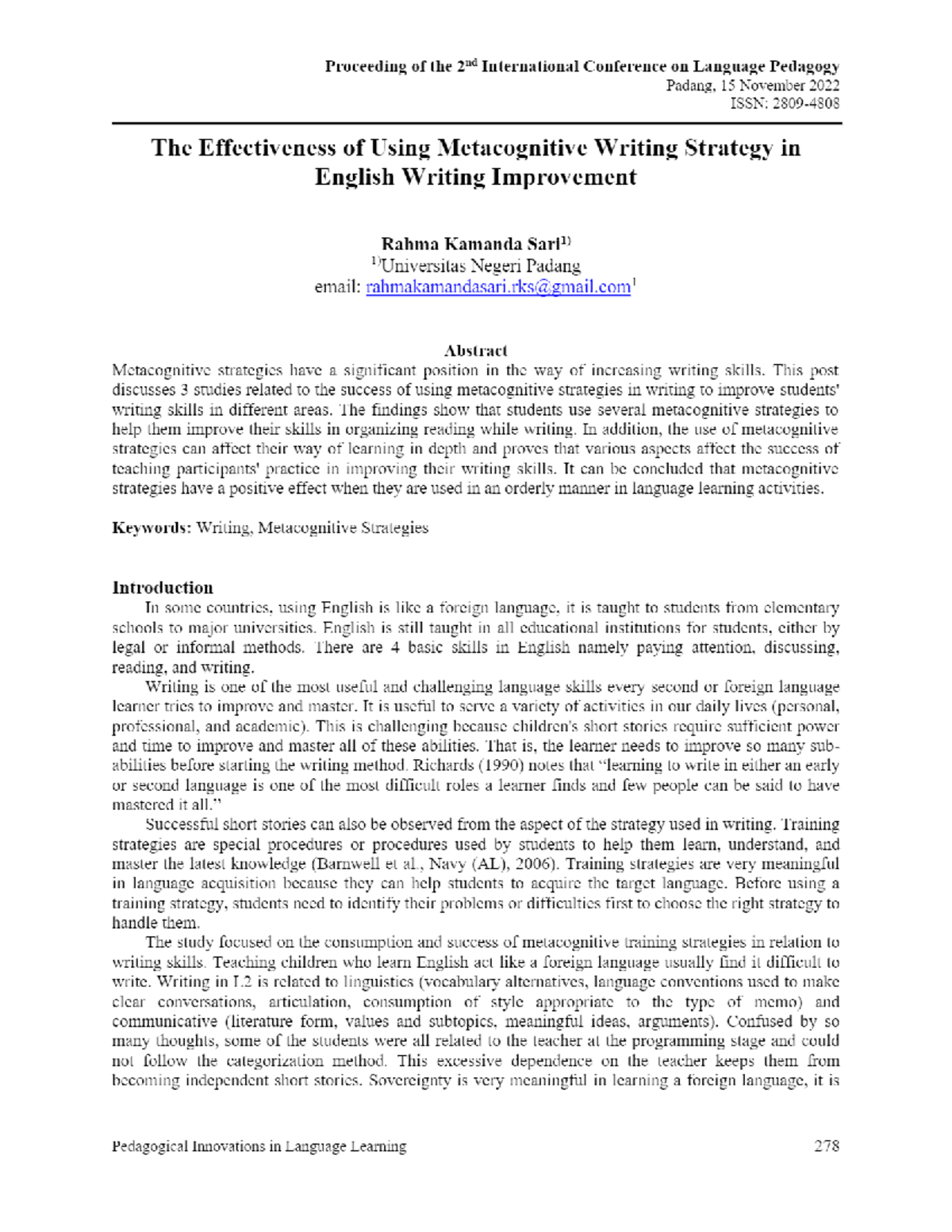 The Effectiveness of Using Metacognitive Writing Strategy in English Writing Improvement - Studocu