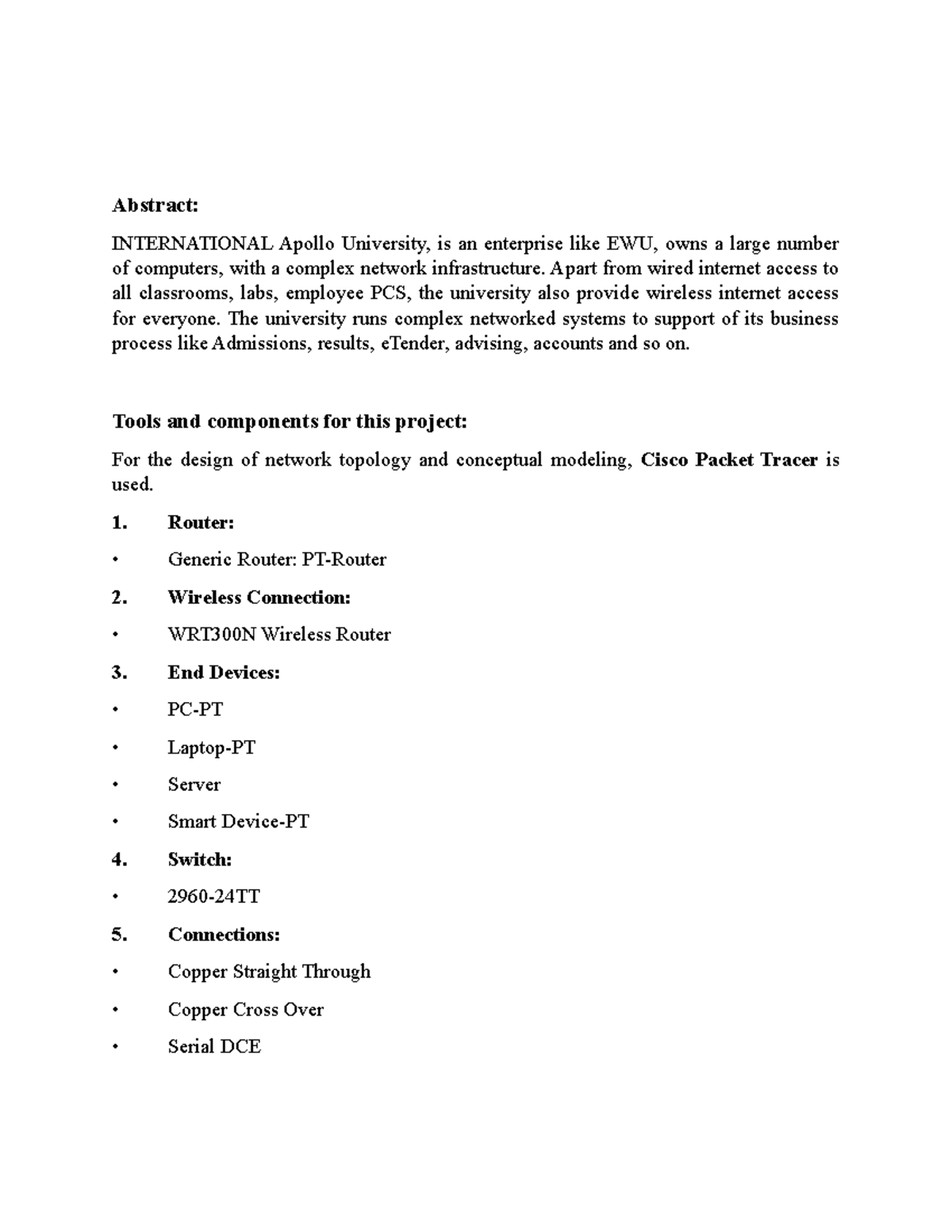Packet-Tracer-Report - Abstract: INTERNATIONAL Apollo University, is an ...