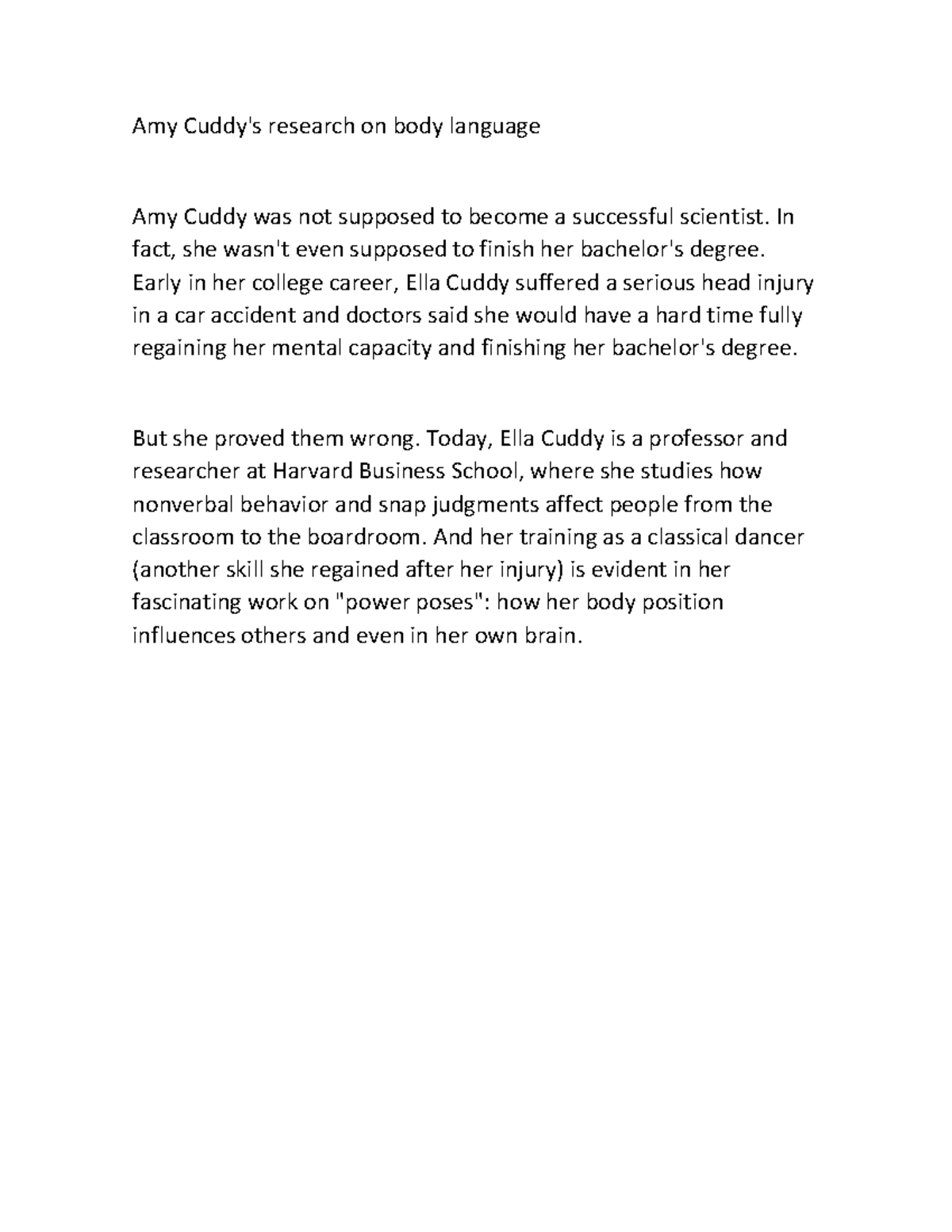 TED TALK 12 - ted - Amy Cuddy's research on body language Amy Cuddy was ...