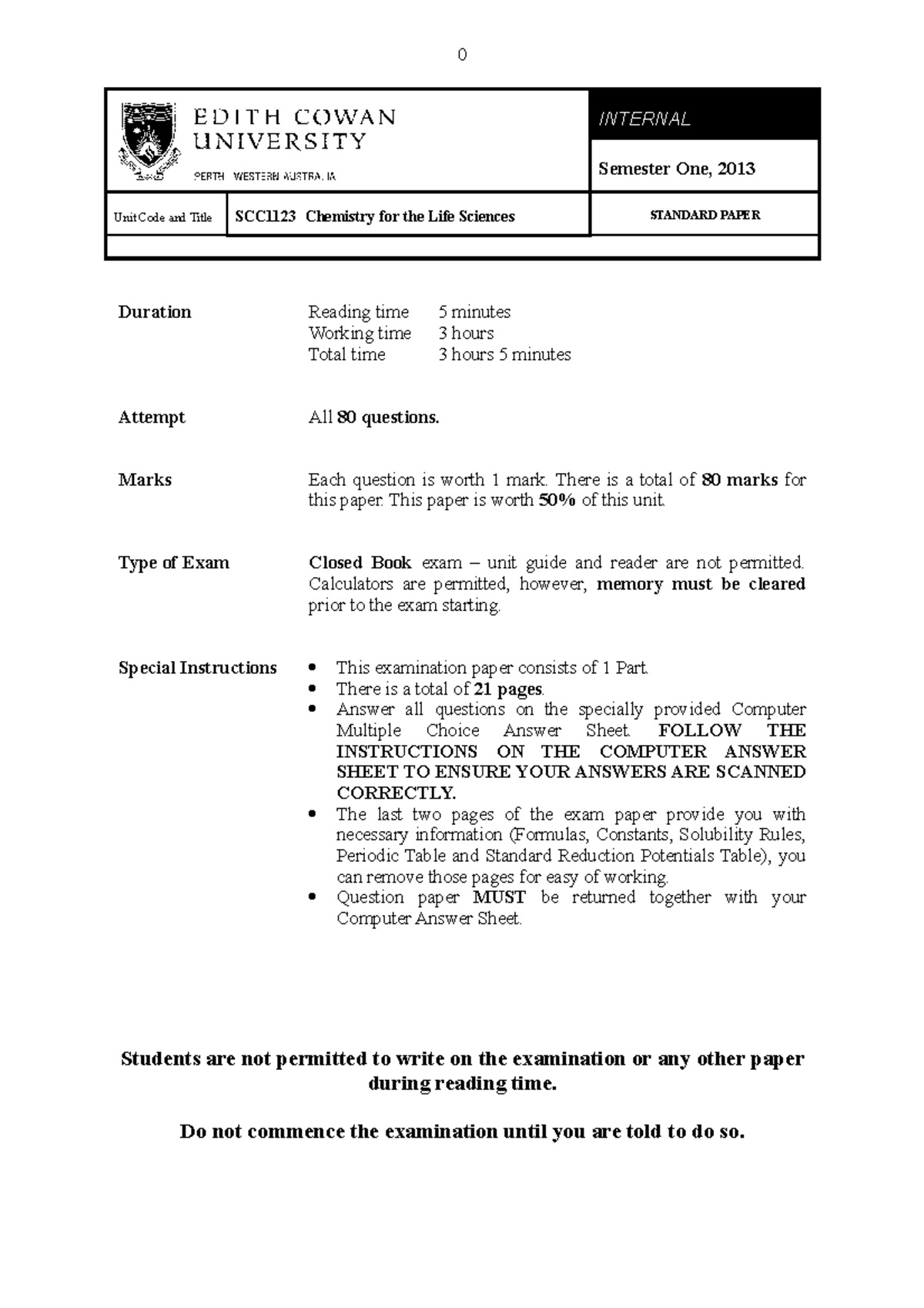 SCC1123 Exam 2013 (2) - Lecture notes Revision - INTERNAL Semester One ...