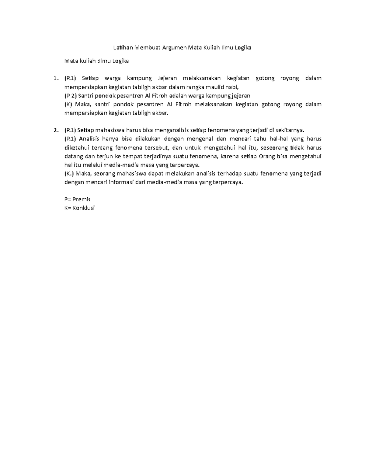 Contoh latihan membuat argumen - Latihan Membuat Argumen Mata Kuliah ...