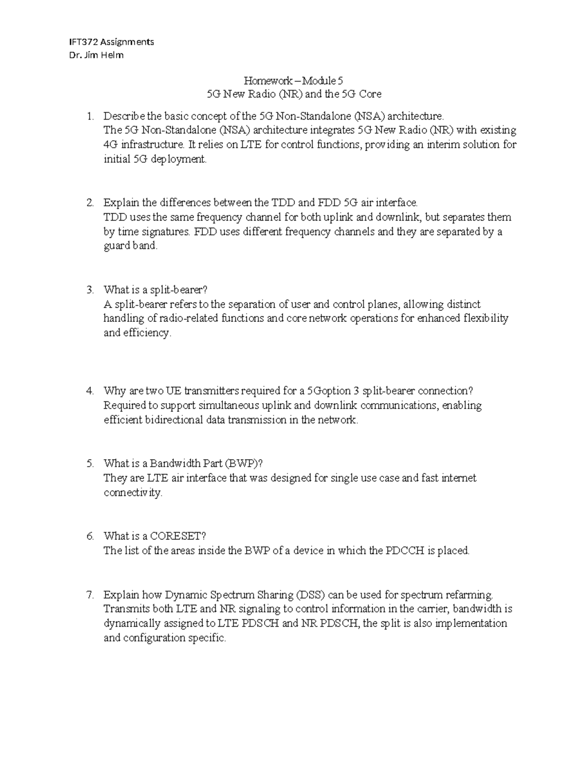 Homework 5 5g New Radio And 5g Core 1 Ift372 Assignments Dr Jim