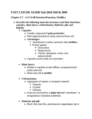 Microbiology Unit 2 study guide - UNIT 2 STUDY GUIDE Fall 2022 MICR ...