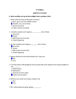 Question Tutorial 6 Nervous System - TUTORIAL CHAPTER 6: NERVOUS SYSTEM ...