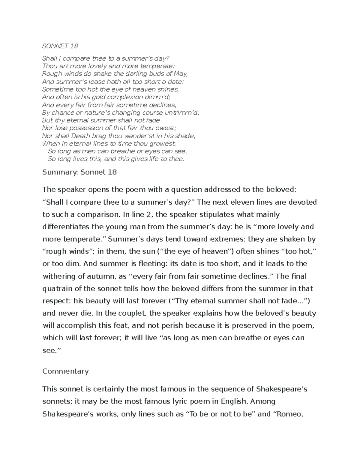 Sonnet 18 - Important Pg English literature materials - MG University ...