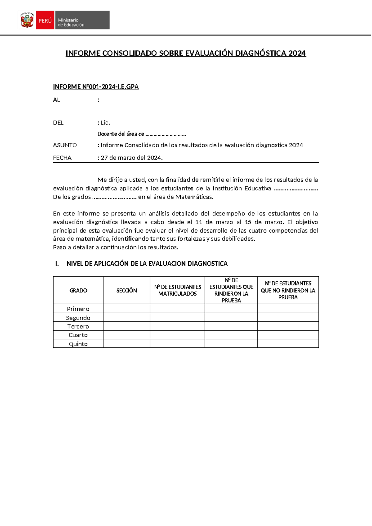 Informe Consolidado Sobre Evaluación Diagnóstica 2024 - INFORME CONSOLIDADO SOBRE EVALUACIÓN ...