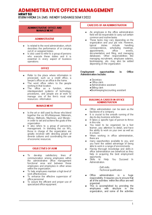 Document notes for bplan - Administrative Office Management - Studocu