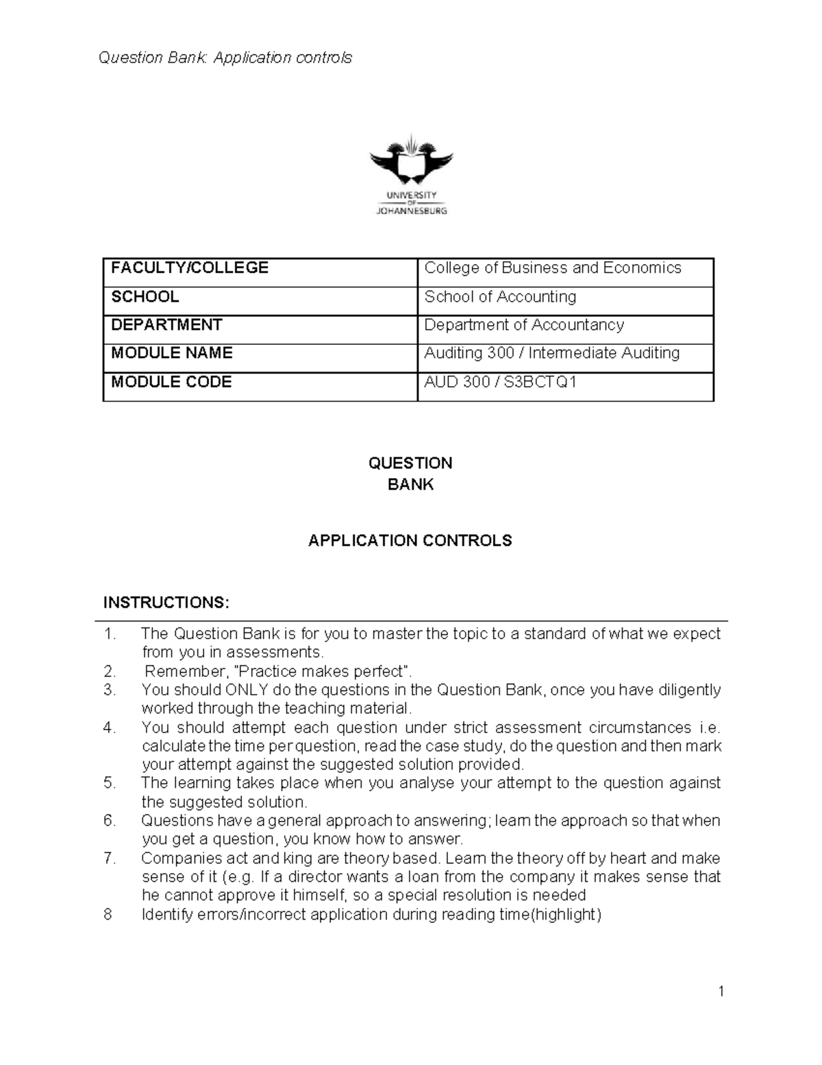 Question Bank- Application Controls - FACULTY/COLLEGE College of ...