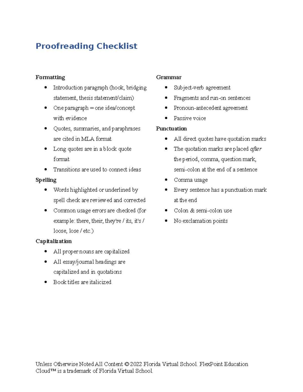 Proofreading checklist - Proofreading Checklist Formatting Introduction ...