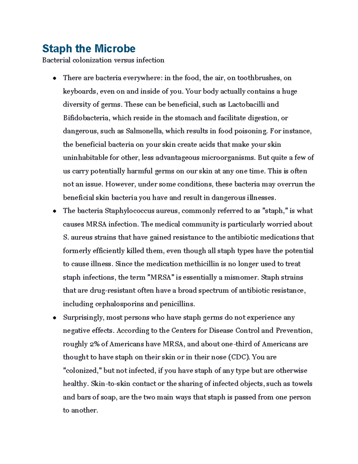 Bio ch. 13.1- Staph the Microbe - Staph the Microbe Bacterial ...