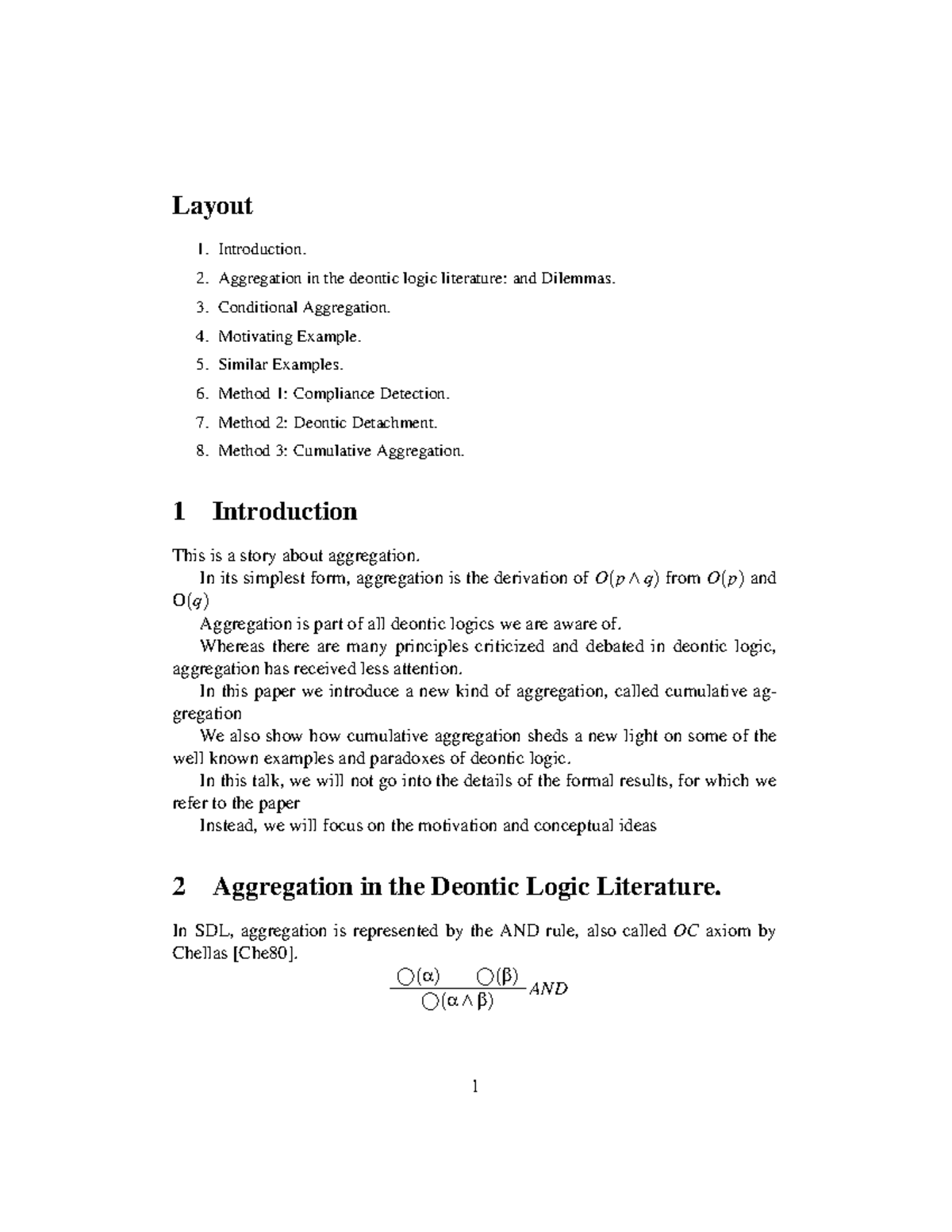 Handout - logique modale - Layout Introduction. Aggregation in the deontic logic literature: and ...