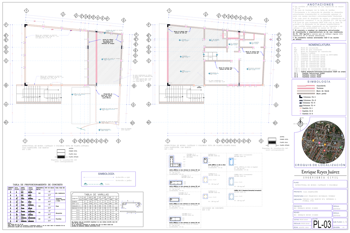 San Marcos PL-3 rev3 - planos estructurales de casa habitacion - 1 2 2' 2'' 3 3' 3'' 4 4' 4'' 5 ...