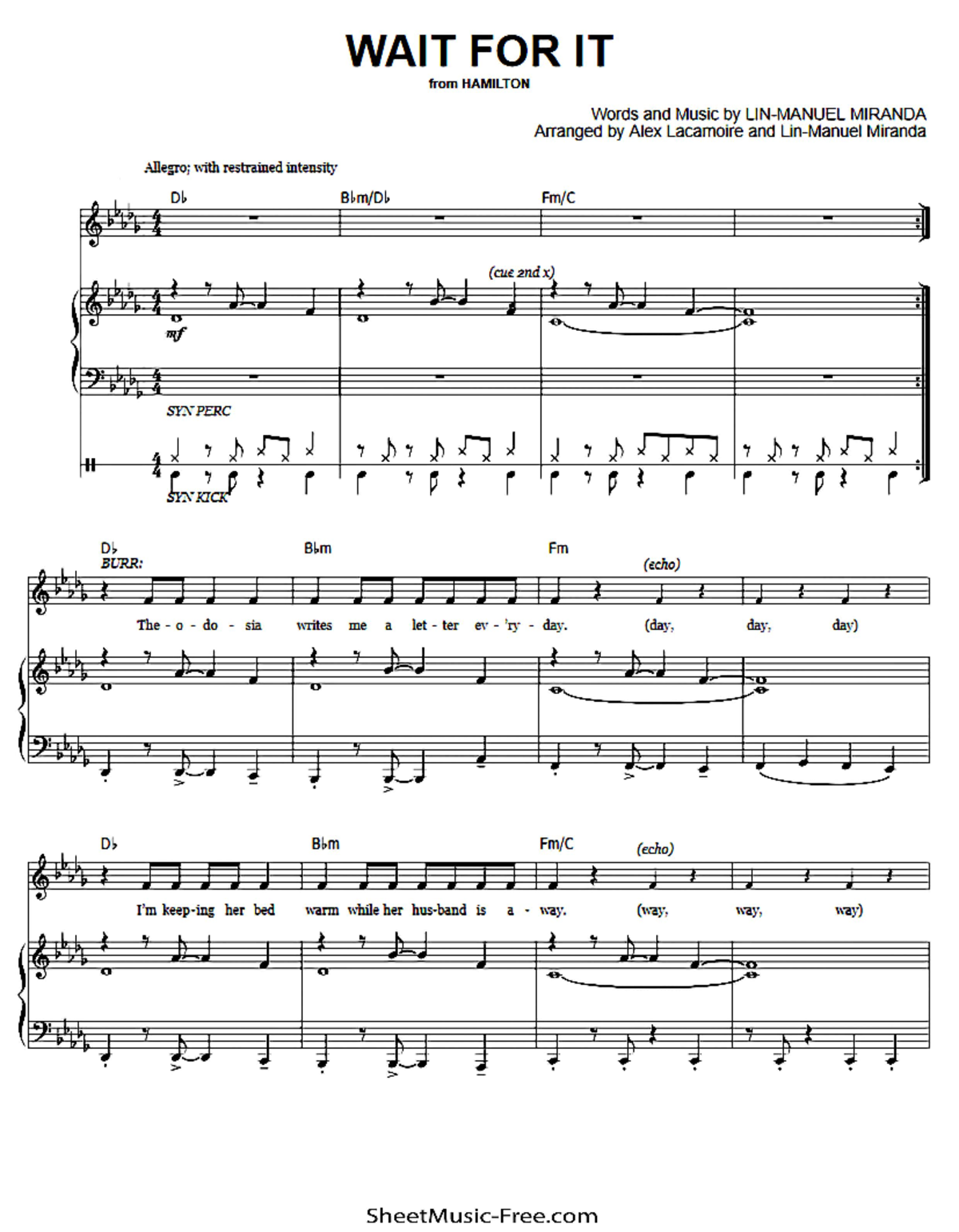 Wait For It Sheet Music from Hamilton (Sheet Music-Free - WAIT FOR IT ...