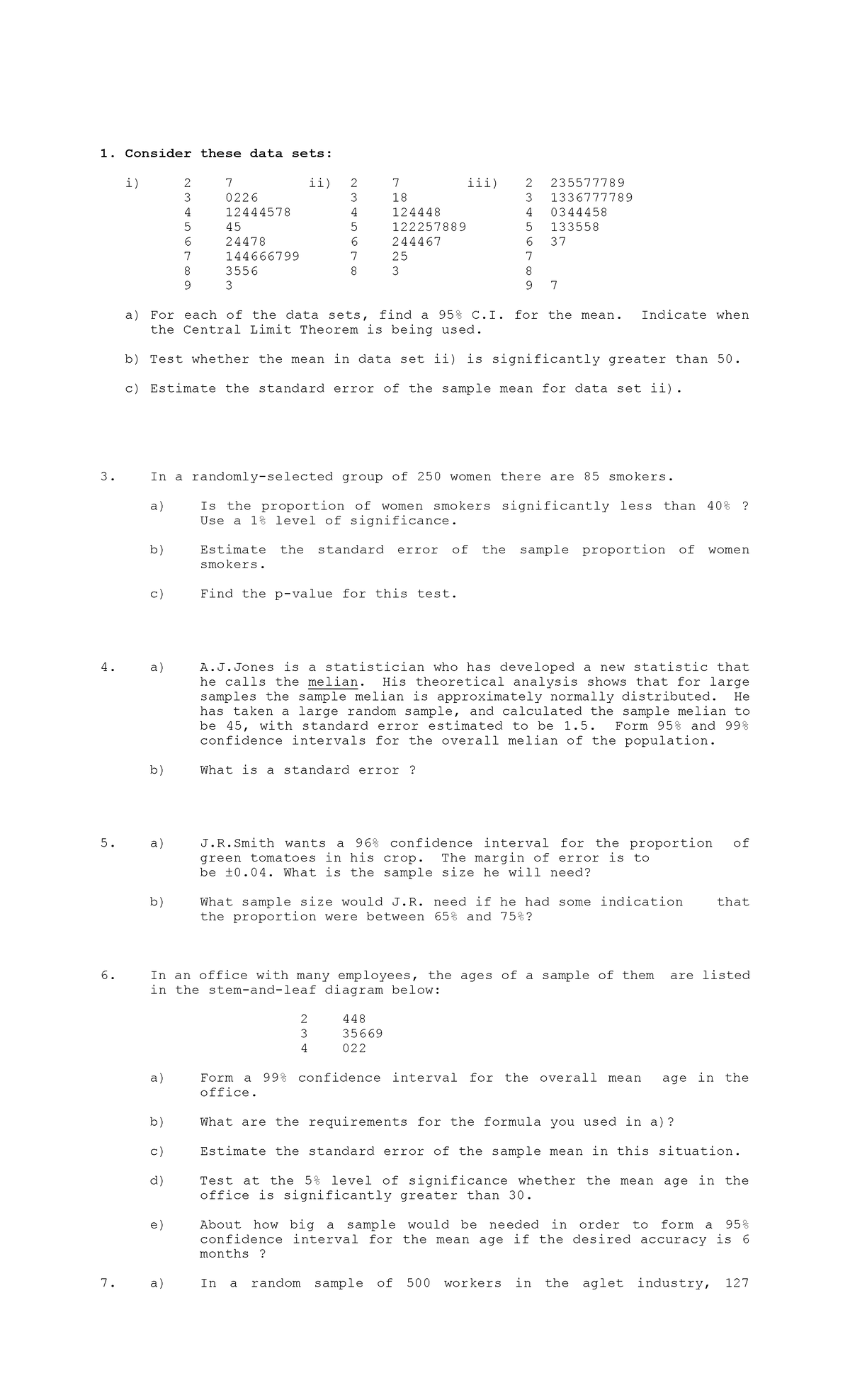 20 questions 2015-1 - Consider these data sets: i) 2 7 ii) 2 7 iii) 2 ...