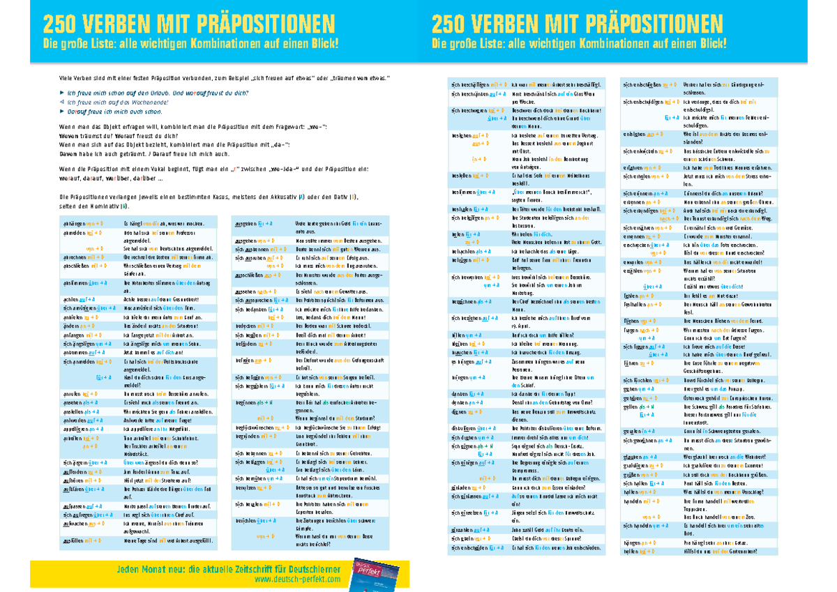 Verbs with Prepositions - 250 VERBEN MIT PRÄPOSITIONEN Die große Liste ...