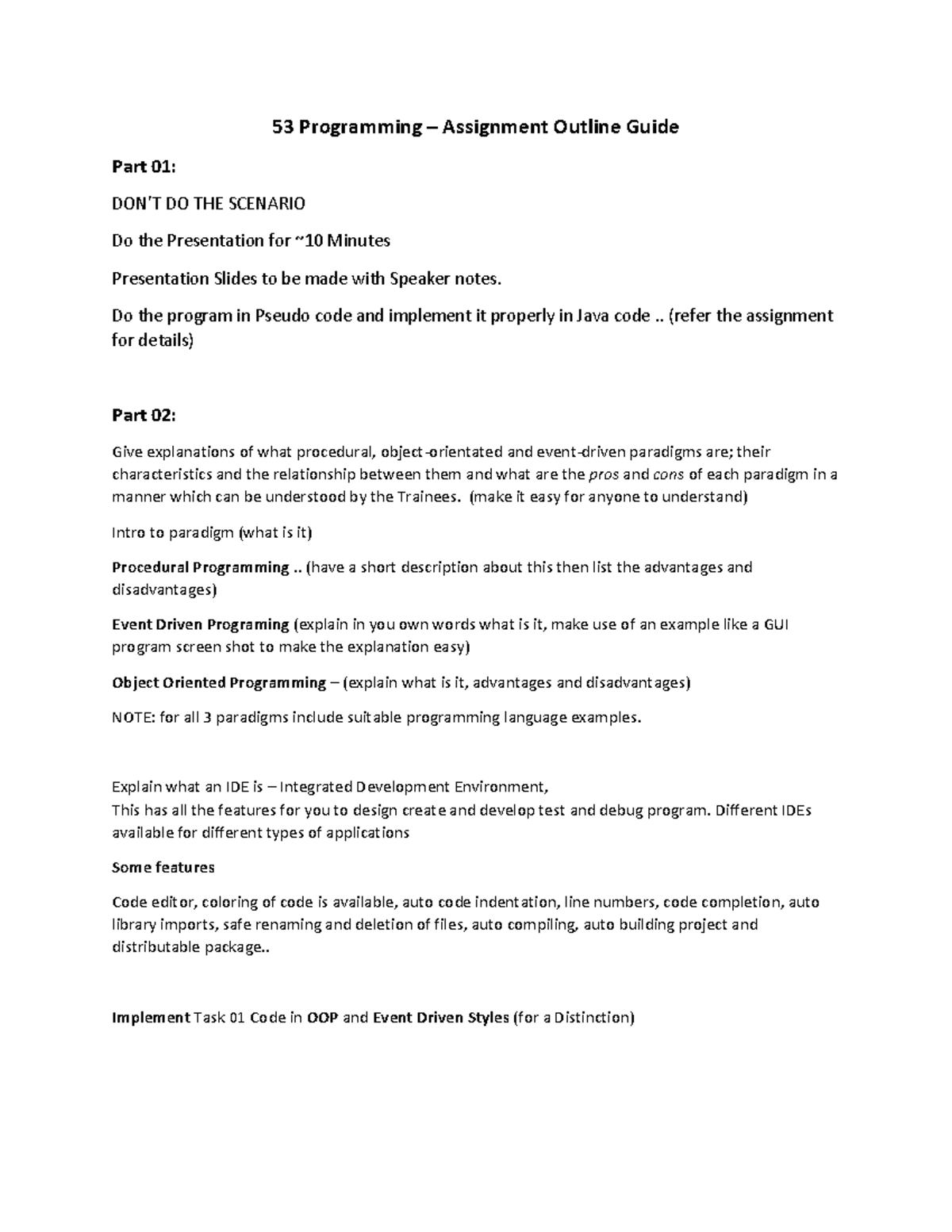 53 Programming Assignment Guide 53 Programming Assignment Outline Guide Part 01 Dont Do