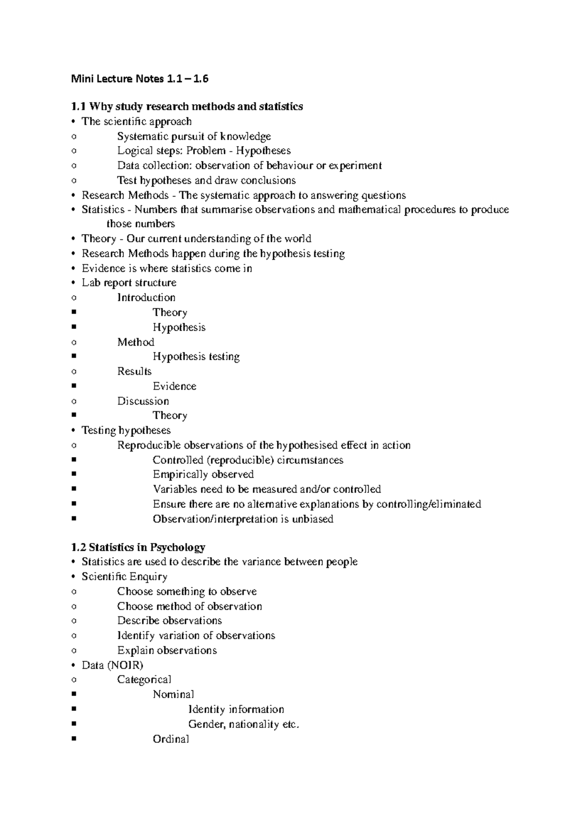 Mini Lecture Notes Week 1 & 2 - Mini Lecture Notes 1 – 1 1 Why study ...