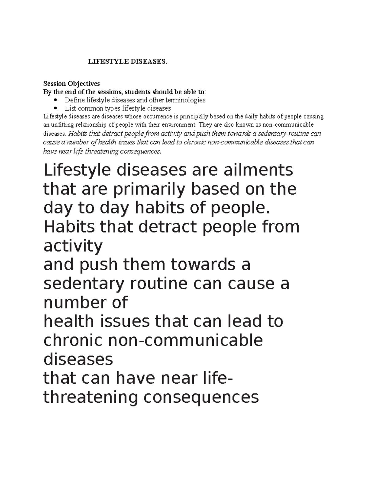 Lifestyle notes-1 - - Studocu