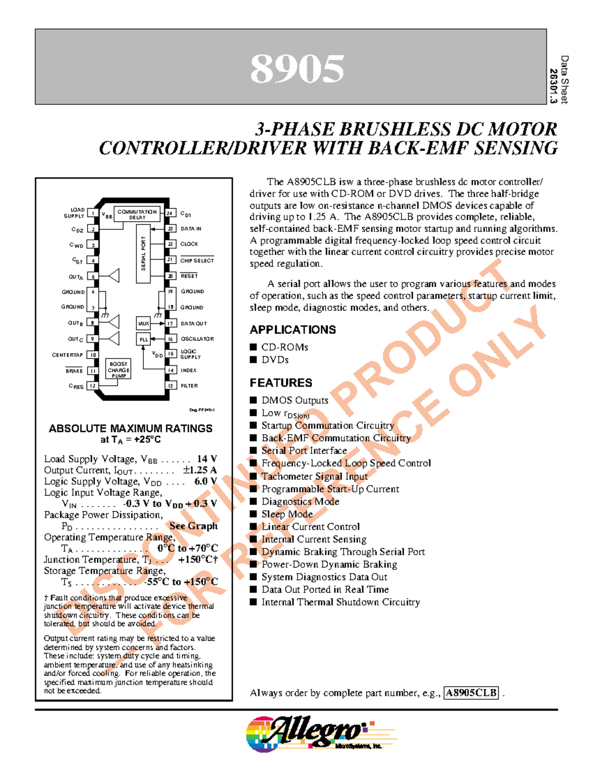 A8905-Datasheet - ydvsd - DISCONTINUED PRODUCT — FOR REFERENCE ONLY ...