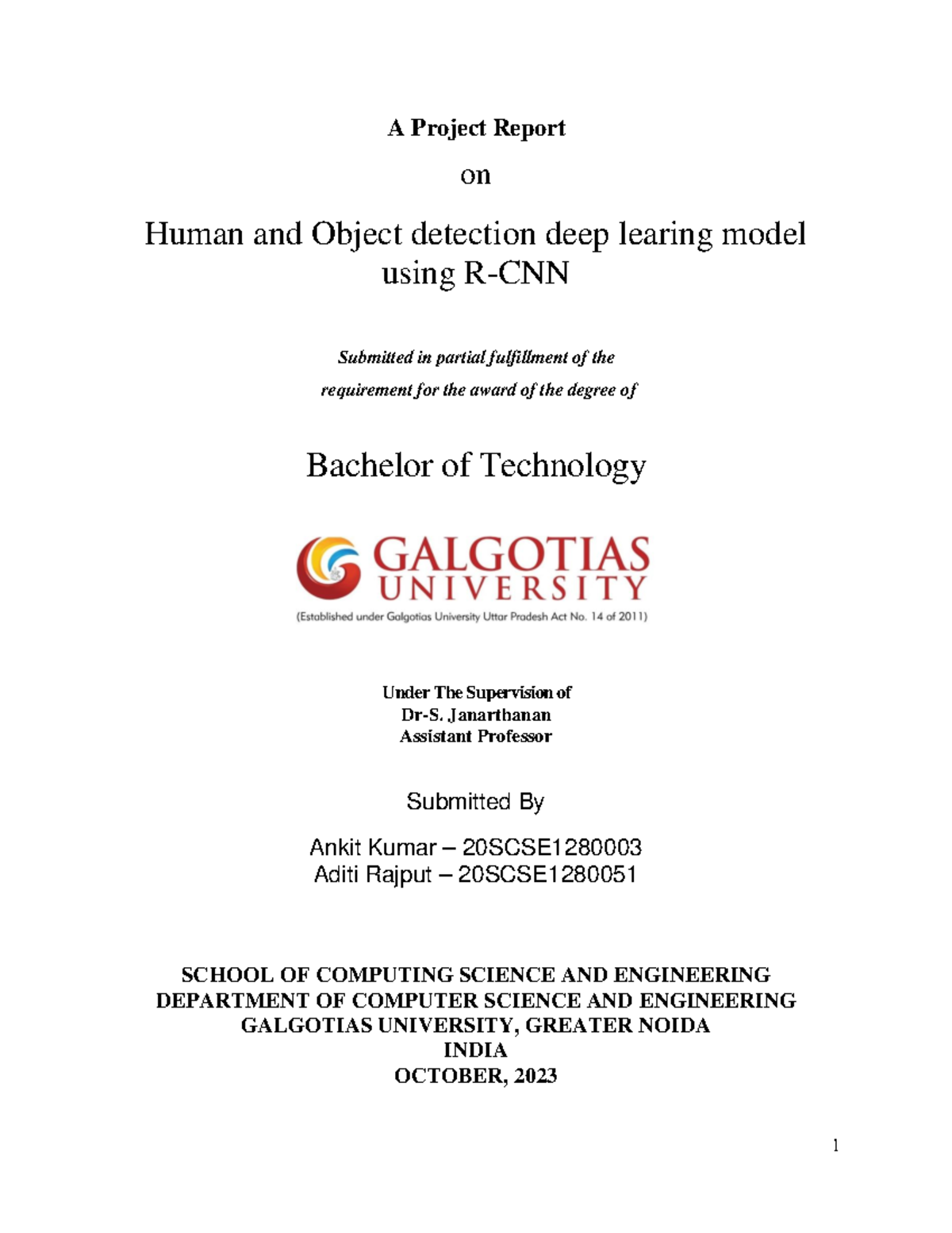 Report - A Project Report on Human and Object detection deep learing ...