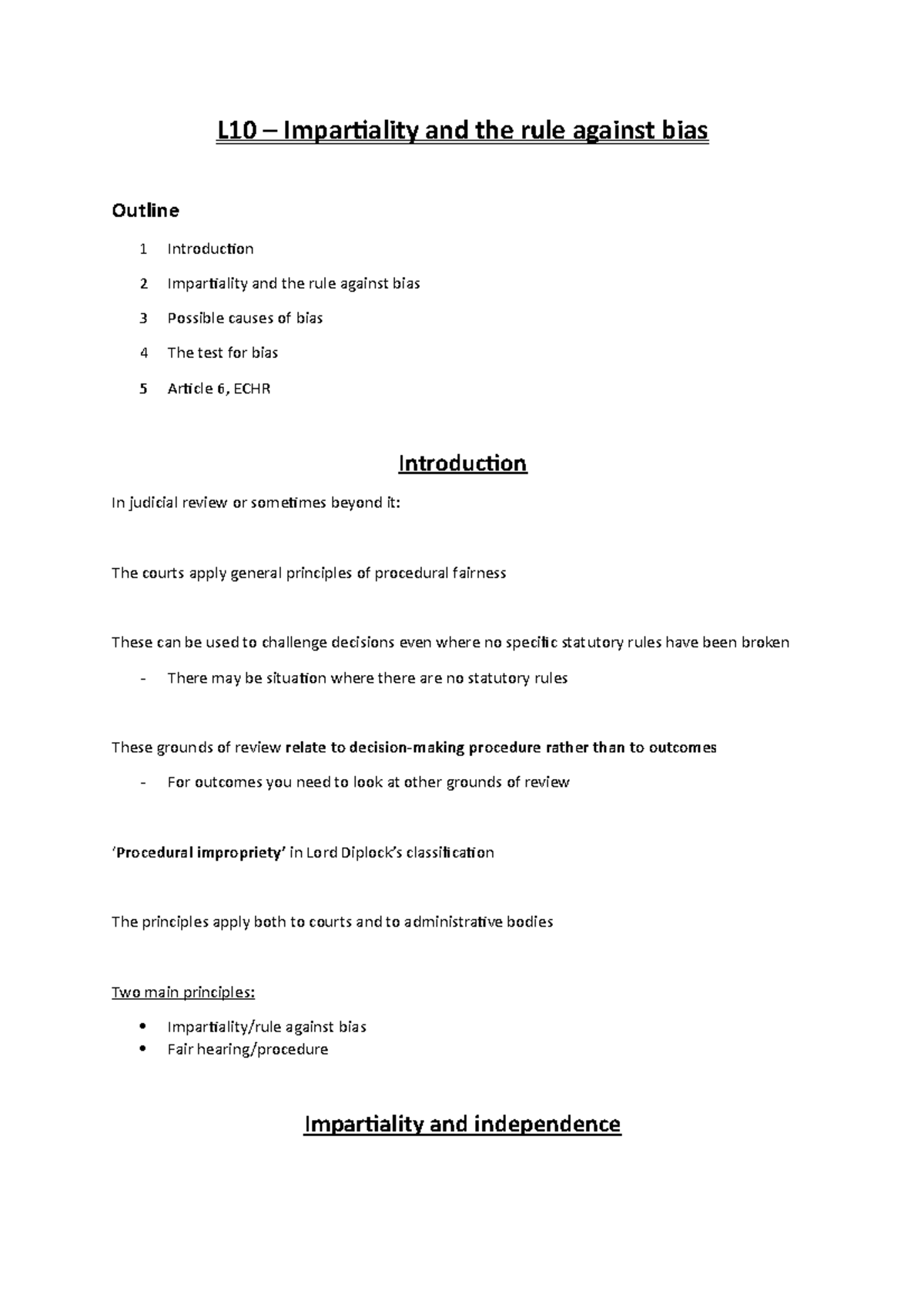 L10 – Impartiality and the rule against bias (procedural fairness ...