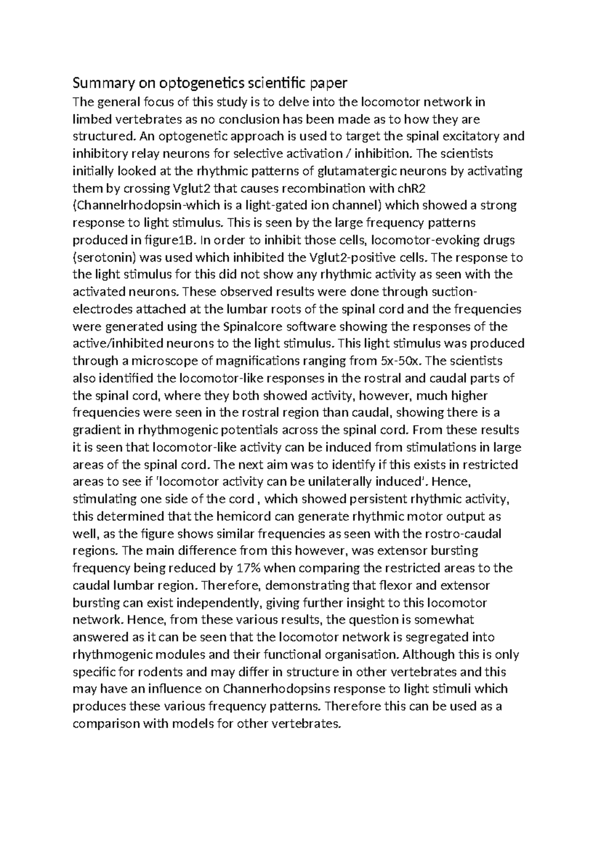 Summary on optogenetics scientific paper - An optogenetic approach is ...