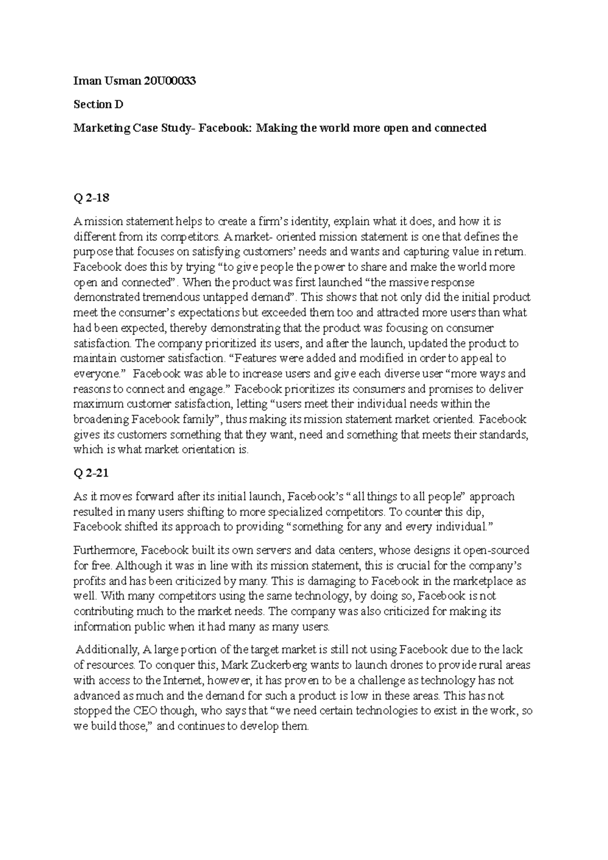 Marketing case study- facebook - Iman Usman 20U Section D Marketing ...