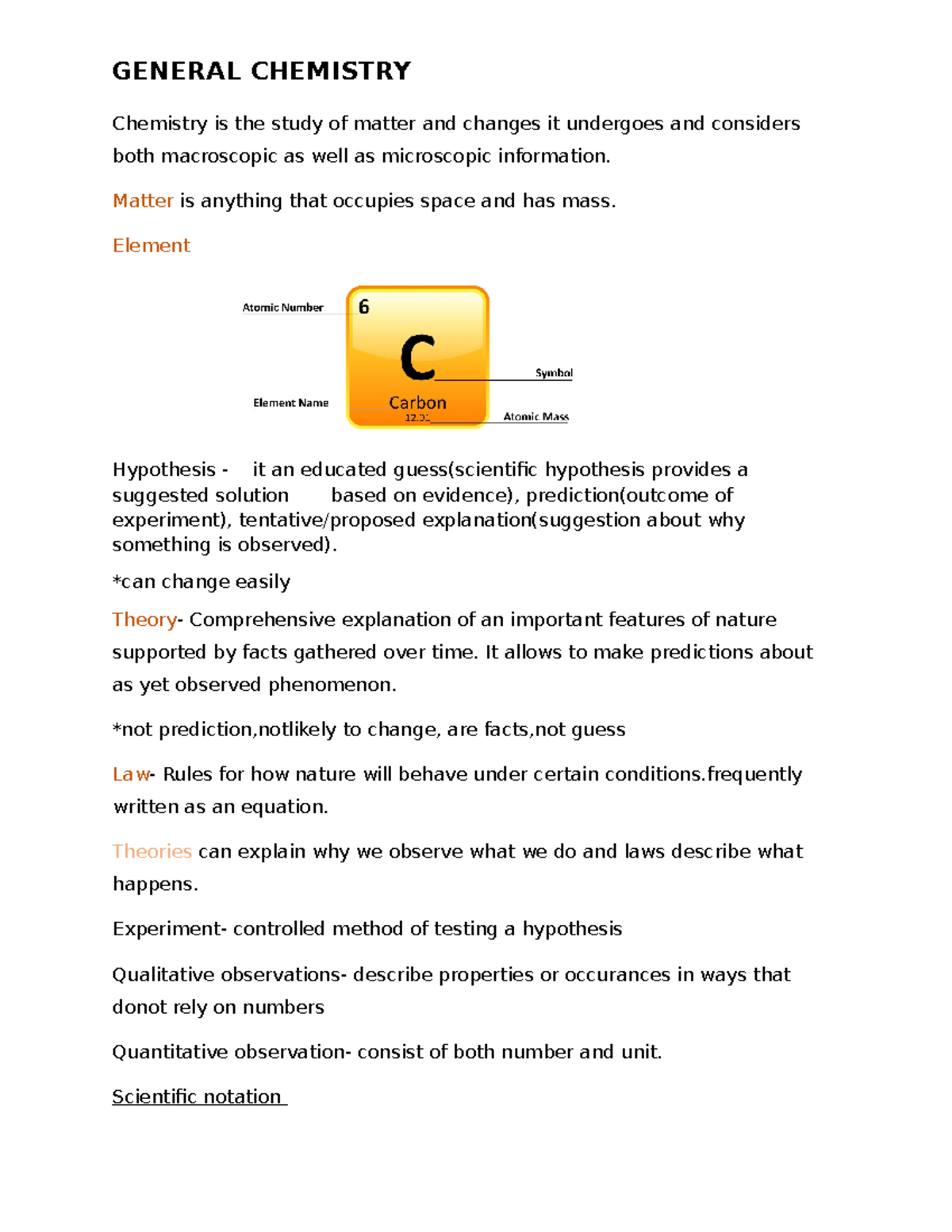 Chemistry note 1 - GENERAL CHEMISTRY Chemistry is the study of matter ...