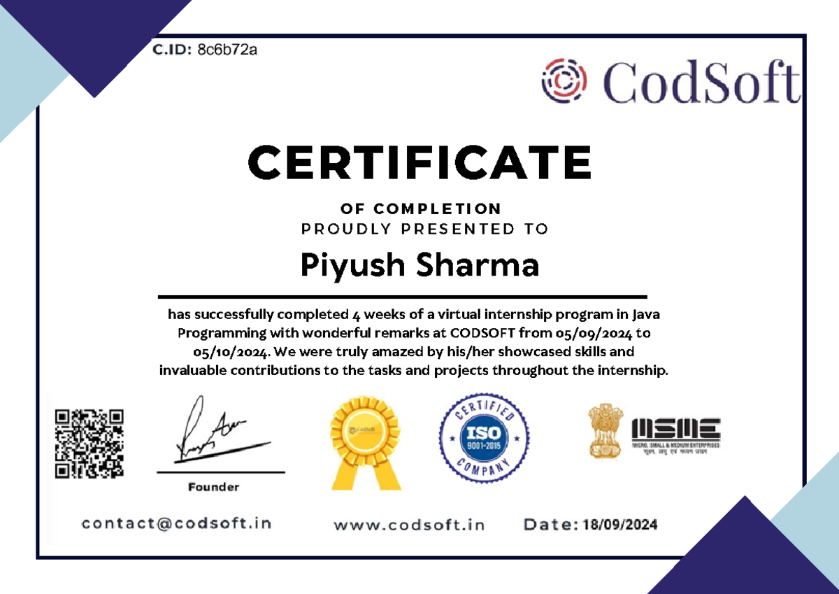 Piyush Sharma Certificate - B.Tech - CERTIFICATE O F C O M P L E T I O ...