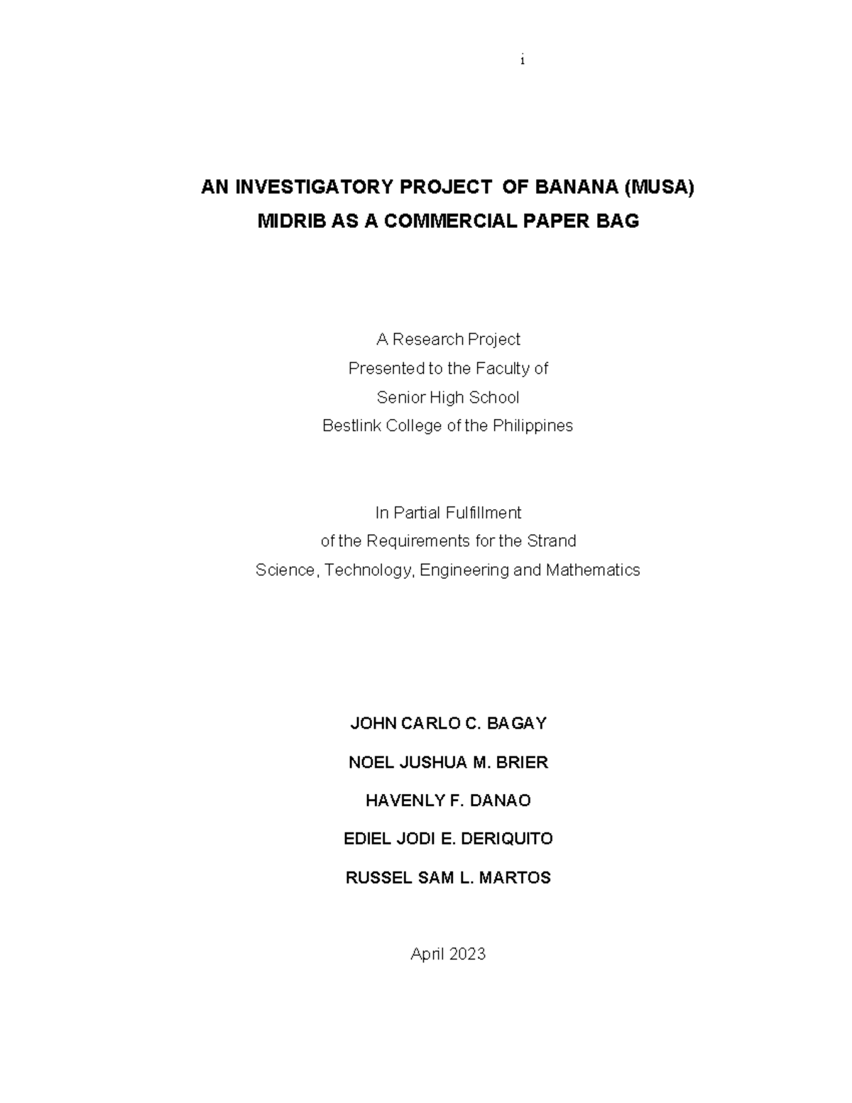 Complete - nothin - i AN INVESTIGATORY PROJECT OF BANANA (MUSA) MIDRIB ...