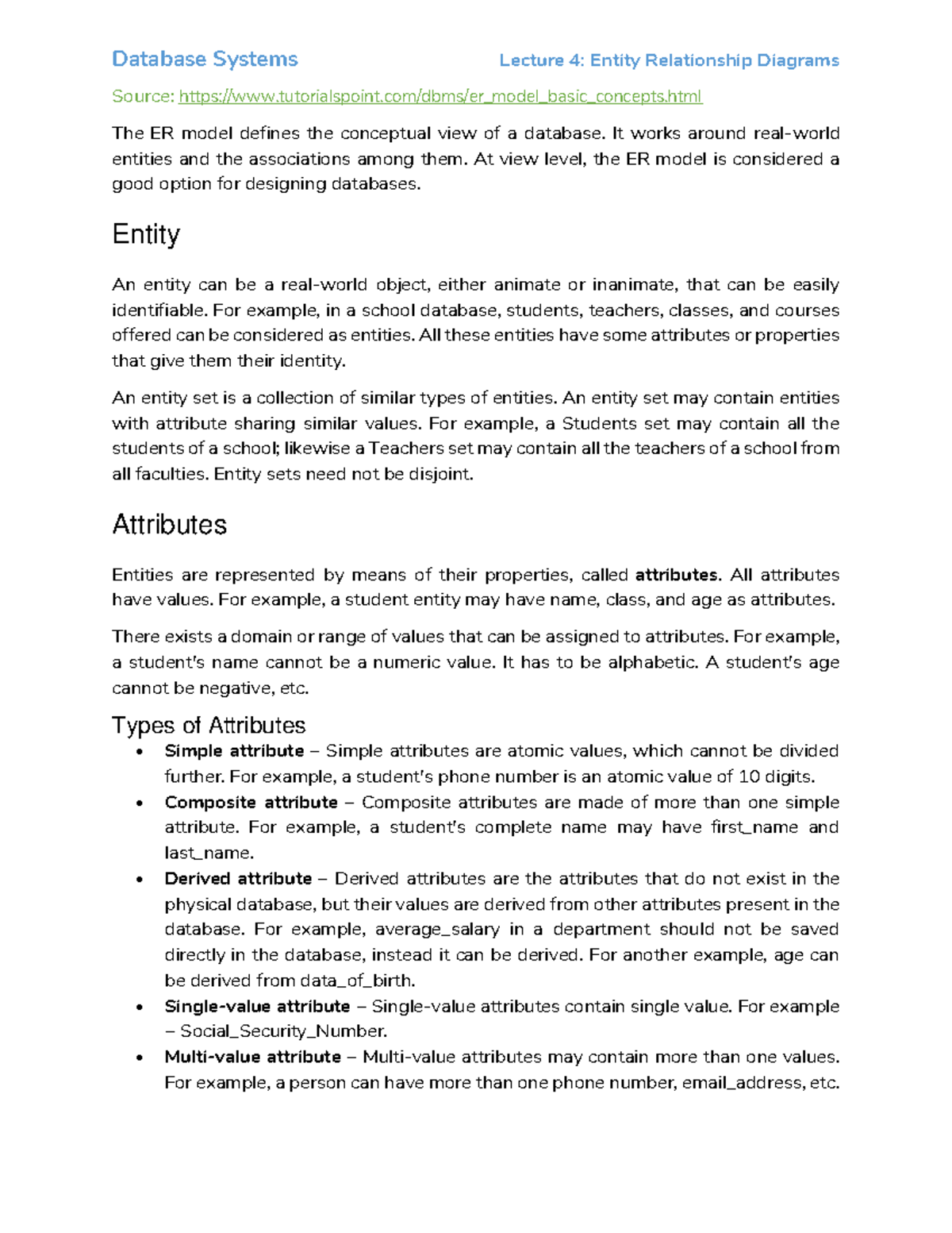 Lecture 4 Computer Basics Database Systems Lecture 4 Entity Relationship Diagrams Source