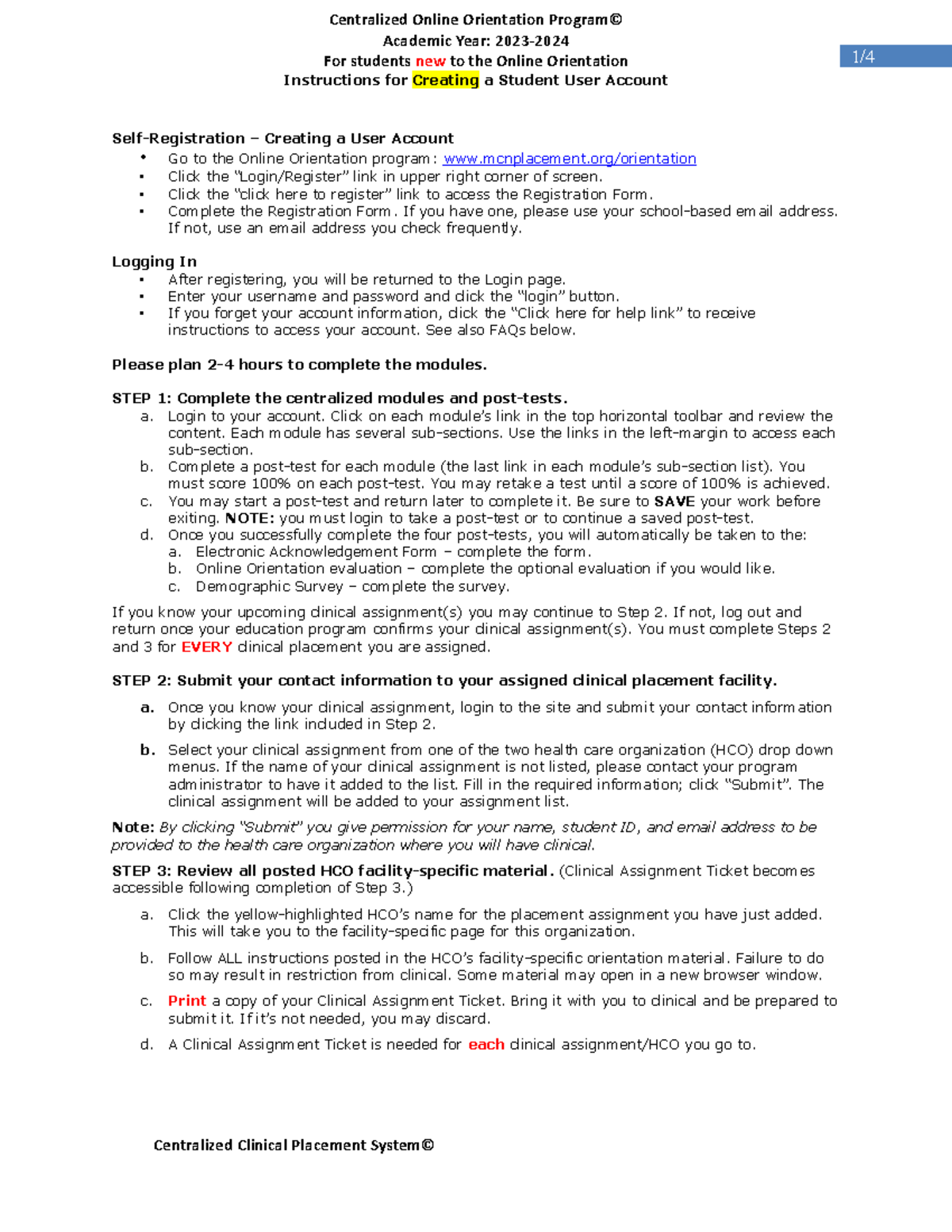 Std Instructions First Time - Self-Registration – Creating a User ...